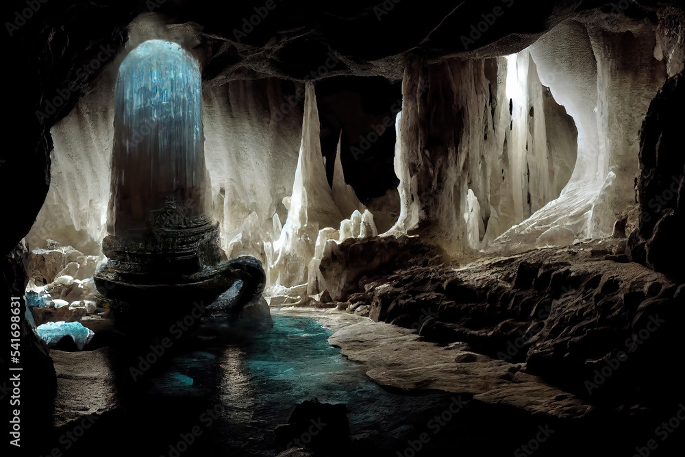 AI generated image of a massive Shiva linga or shivling in a secret ice ...