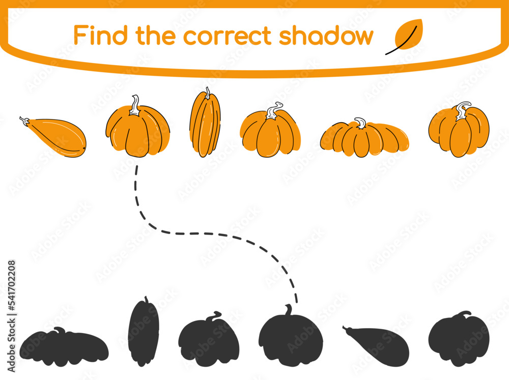 Find the correct shadow Kids educational game Cute simple pumpkins in ...