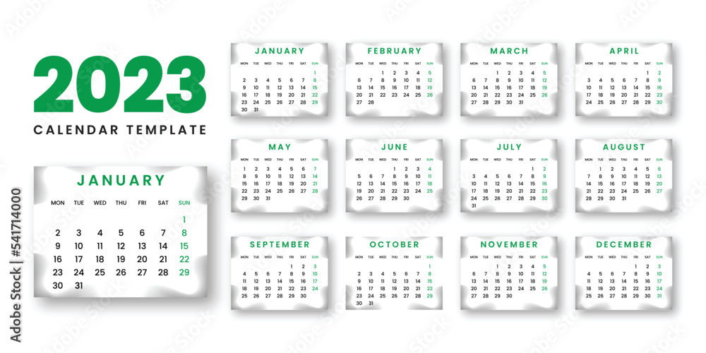 2023 desktop monthly calendar template design. Modern colorful english ...
