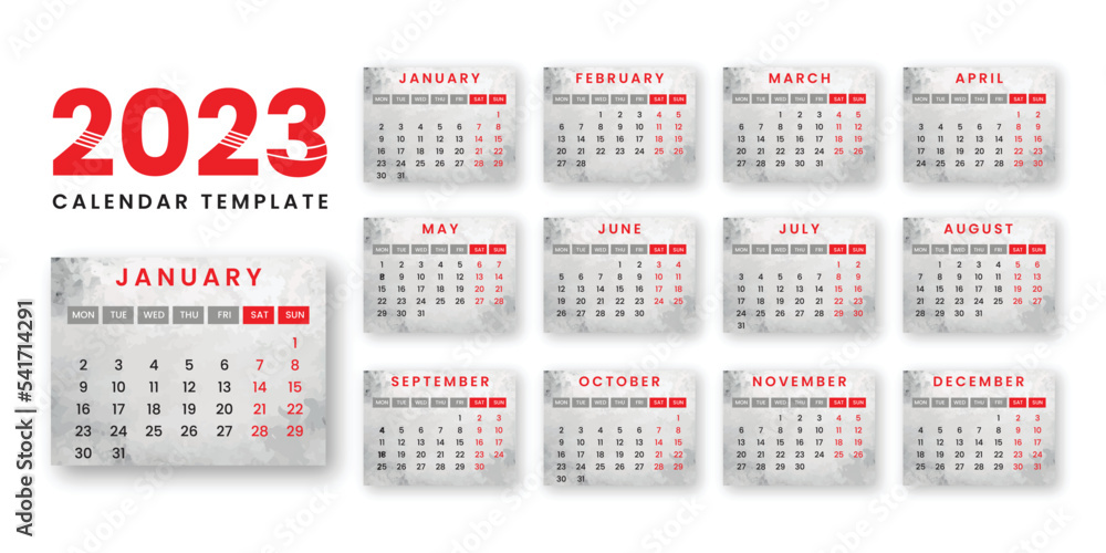 2023 desktop monthly calendar template design. Modern colorful english ...