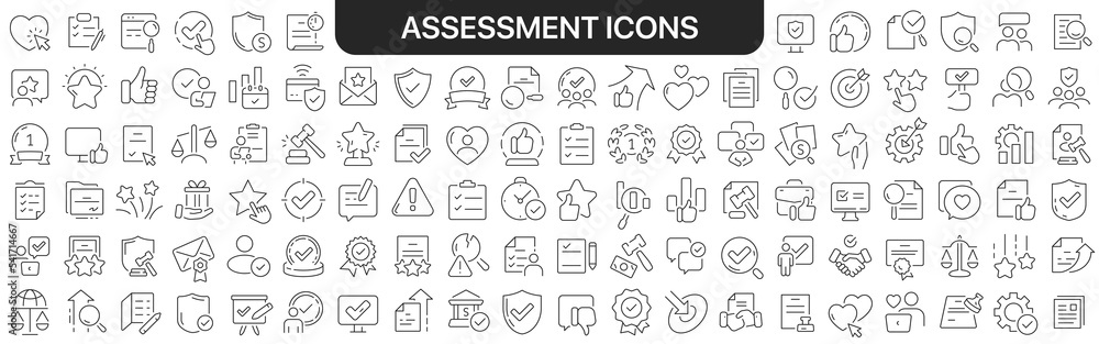 Assessment icons collection in black. Icons big set for design. Vector ...