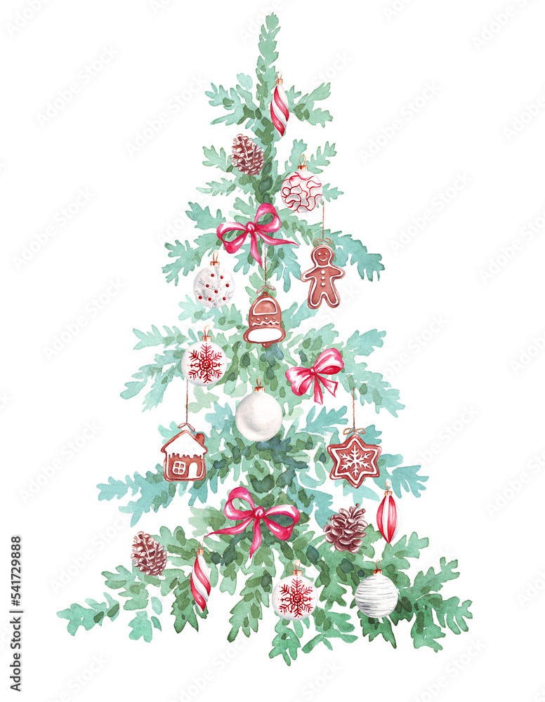 Christmas tree. Watercolor clipart. Hand-painted illustration Stock ...