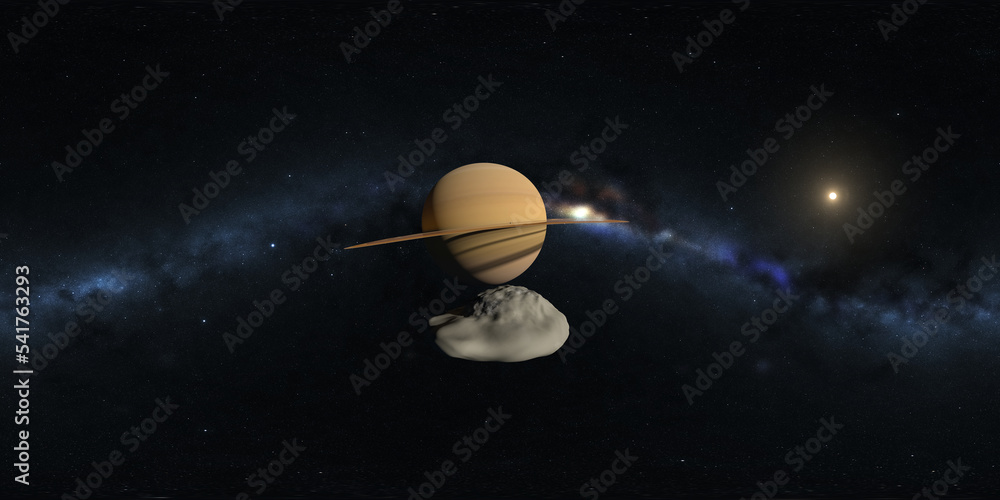 VR 12K 360 degree space background with Planet Saturn and its Moon ...