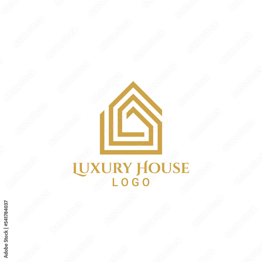 House Logo. Gold House Symbol Geometric Linear Style isolated. Usable ...