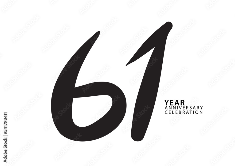 61 year anniversary celebration black color logotype vector, 61 number ...
