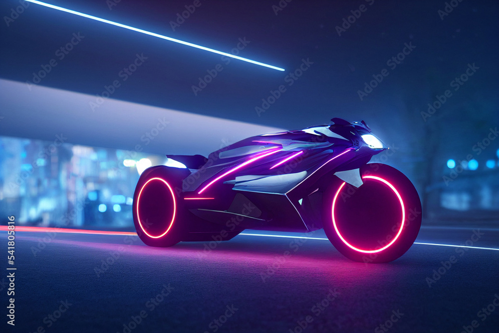 Futuristic Generic 3D motorcycle concept design with purple neon ...