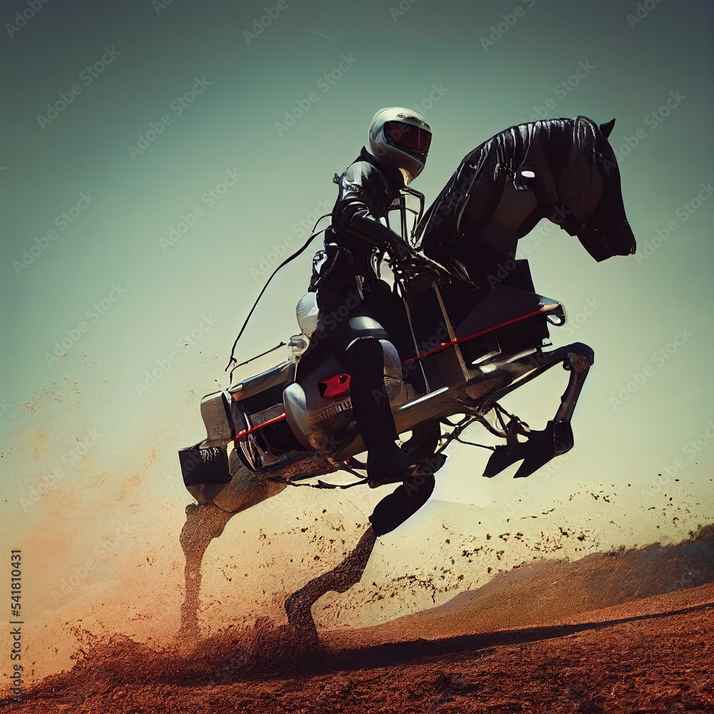 Futuristic knight riding a mechanical robot horse, mechanical warriors ...