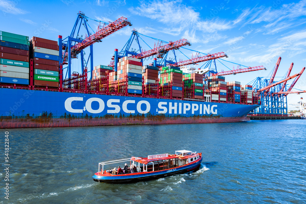 Container ship of Cosco Shipping Lines at Tollerort HHLA Terminal in ...