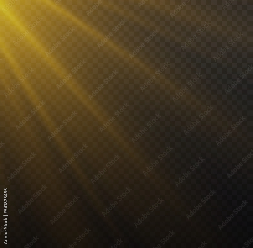 Flash gold light with rays and spotlight. Golden star burst with ...