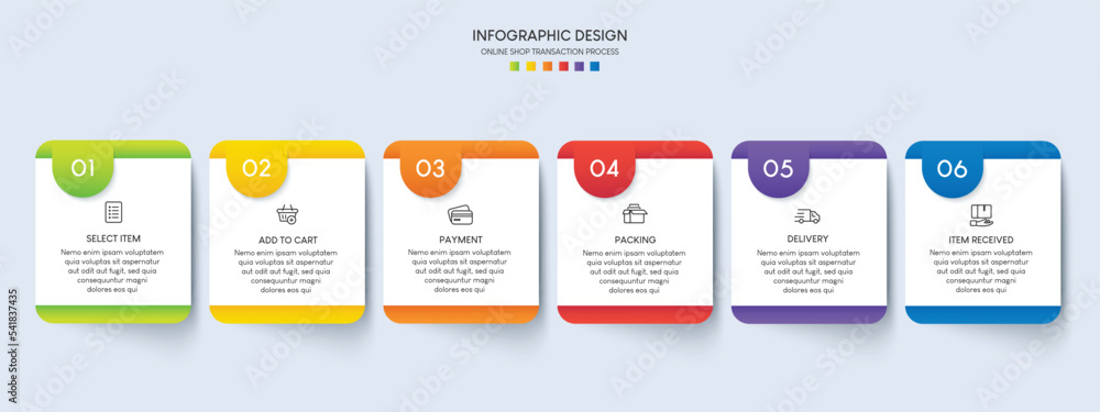 Process of online shopping with 6 steps. Steps business timeline ...