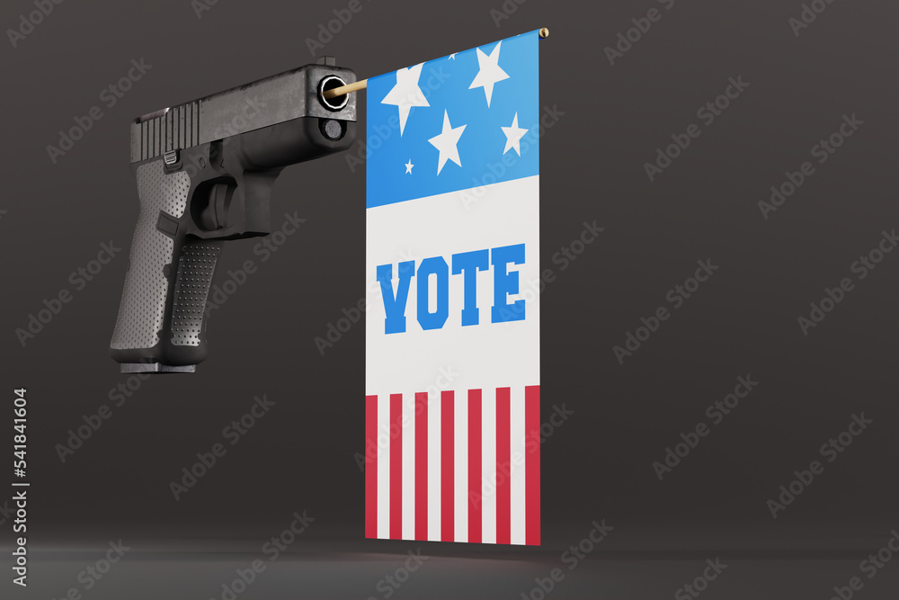 Pistol with the VOTE flag fired in the colors of the US flag. US gun ...
