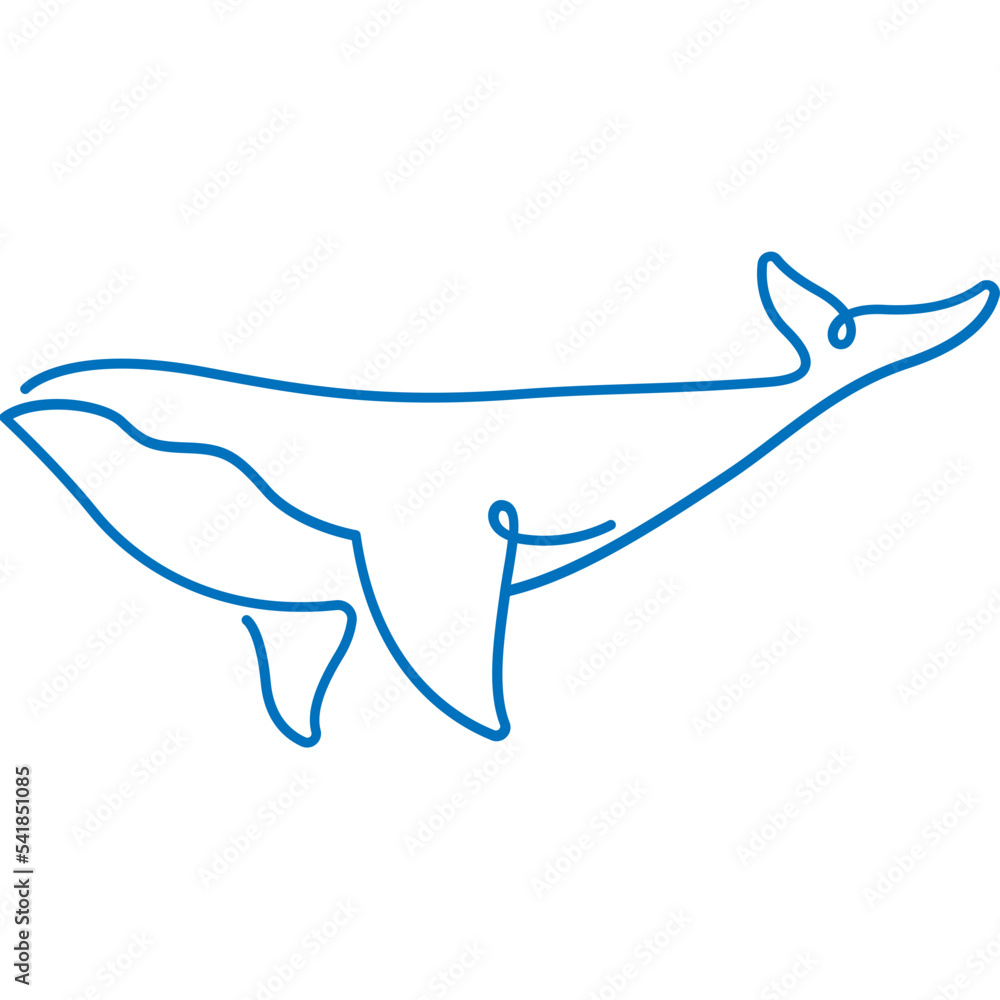 whale continuous line art minimal style vector illustration. Mono ...