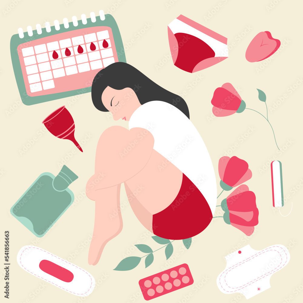 Girl or women with menstrual pains. Menstruating health cycle ...