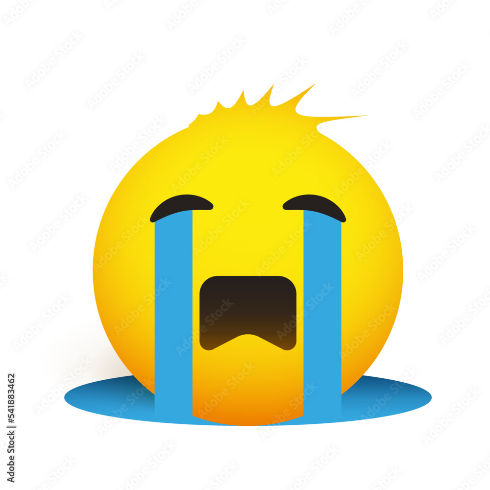 Crying Sad Emoji with Funny Blowsy Hair - Simple Emoticon Design ...