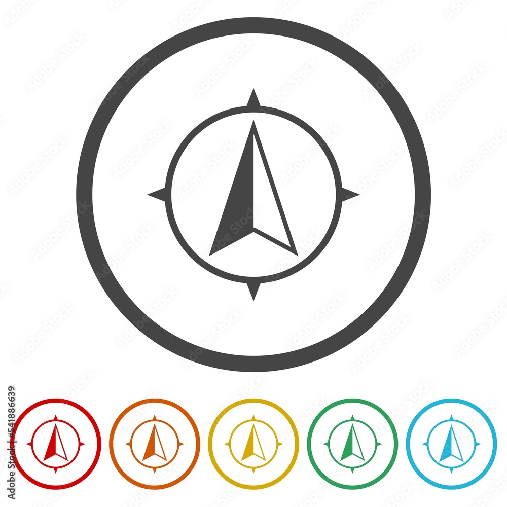 Stock-Illustration „North symbol. Set icons in color circle buttons ...