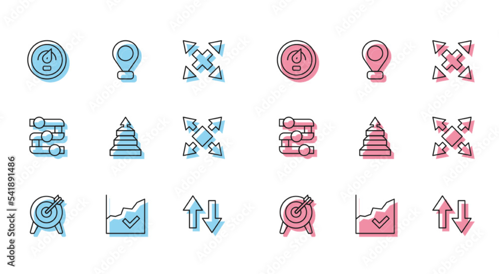 Set line Target, Financial growth increase, Digital speed meter, Arrow, Pyramid chart ...