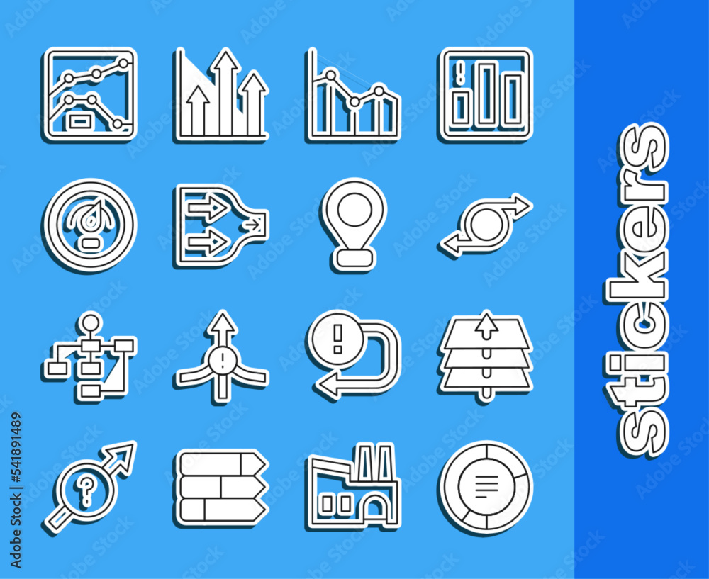 Set line Pie chart infographic, Layers, Arrow, Digital speed meter ...