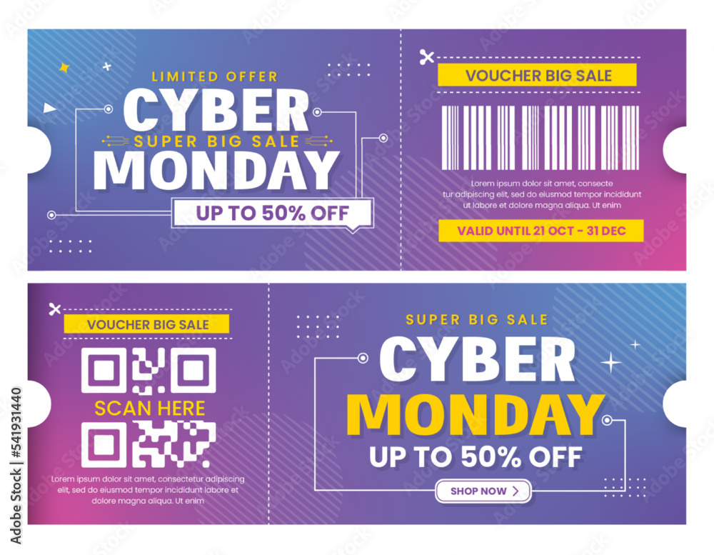 Cyber Monday voucher or coupon design template Stock Vector | Adobe Stock