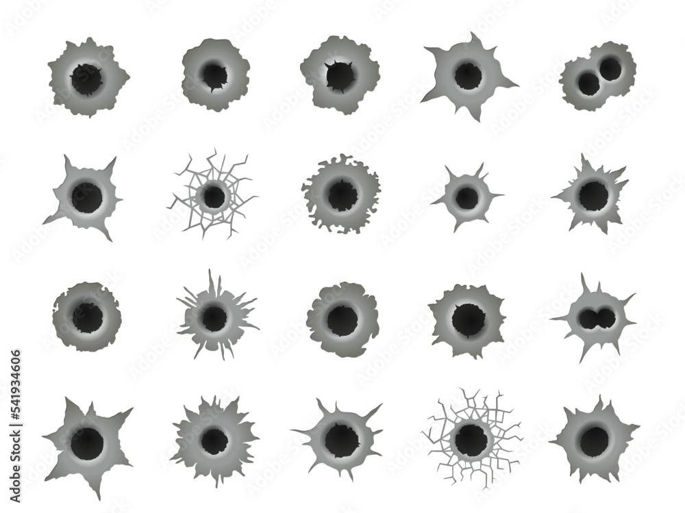 Bullet holes. Gun shot ragged marks, gunshot bullethole damage weapon ...