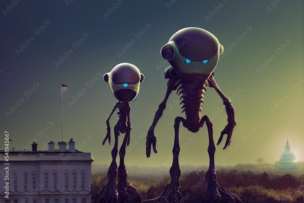 3D rendered computer generated image of an alien invading Washington DC ...
