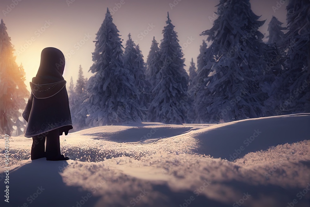 3D rendered computer generated image of a grim reaper in the winter ...