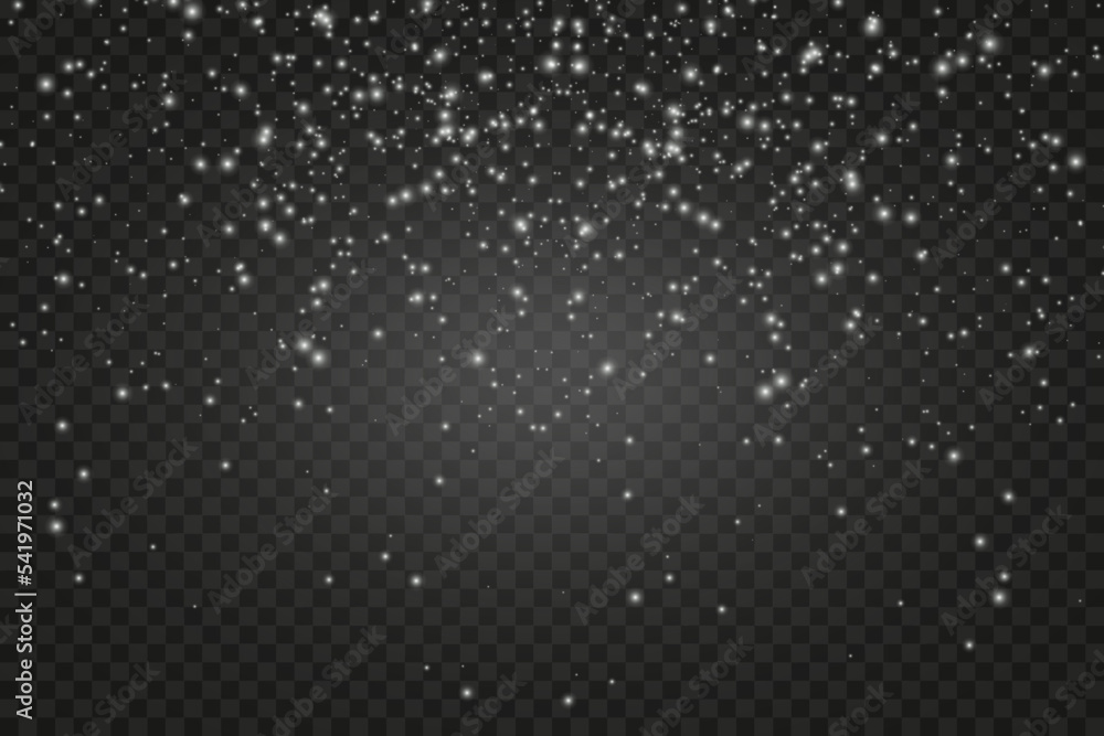 Snow falling on transparent. Realistic snowfall overlay background ...