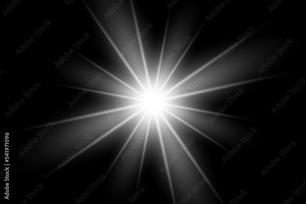 Vector png glowing light effect. Shine, glare, flare, flash illustration. White star on ...