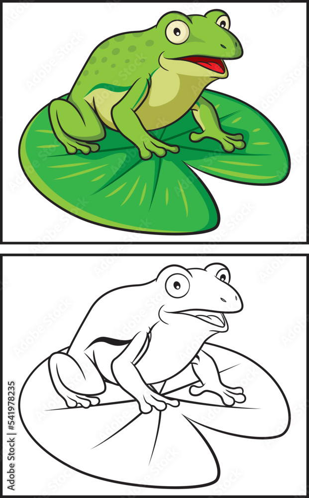 Coloring book cute frog. Coloring page and colorful clipart character ...