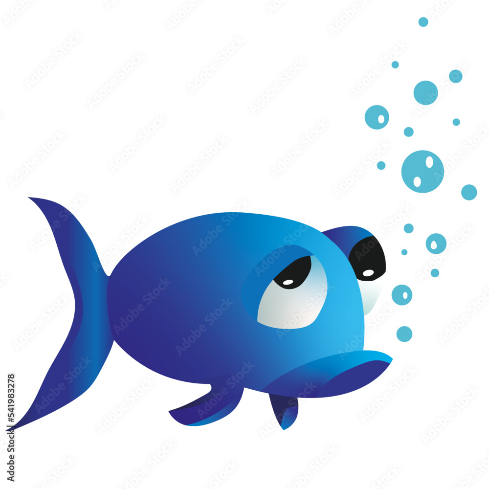 Cartoon fish with a sad face. Sea or marine animal on isolated ...