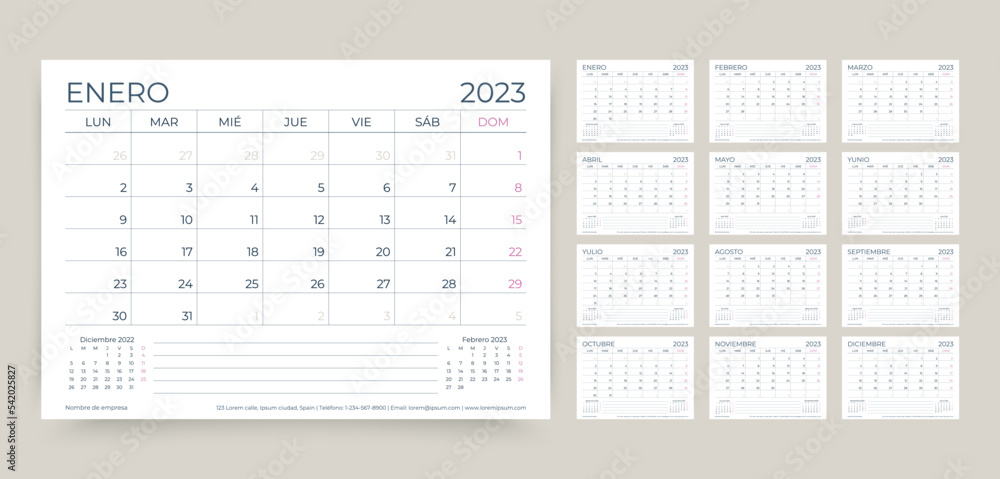 2023 Spanish ?alendar. Planner grid. Week starts Monday. Desk schedule ...