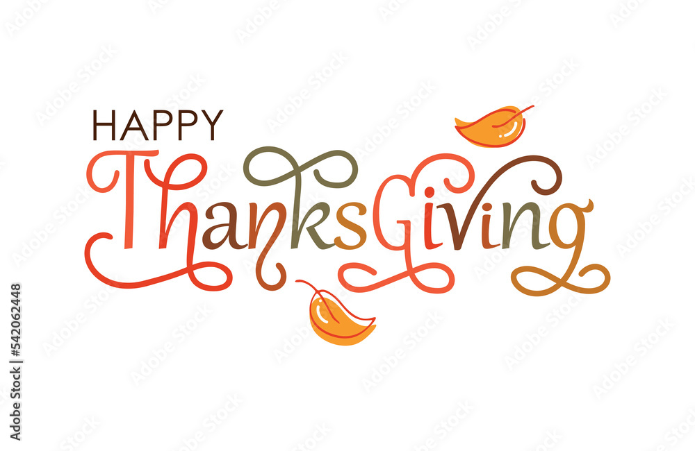 Happy Thanksgiving handwritten text isolated on white background. Modern brush ink calligraphy ...