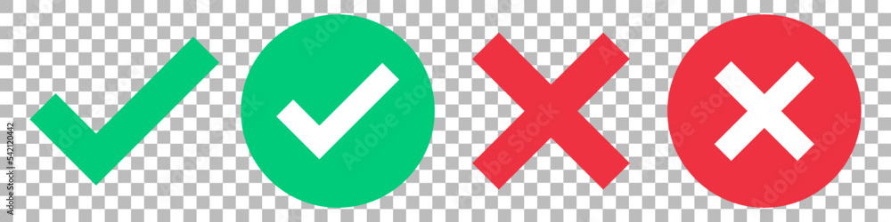 Green check mark icon, red cross mark icon, green tick and red cross ...