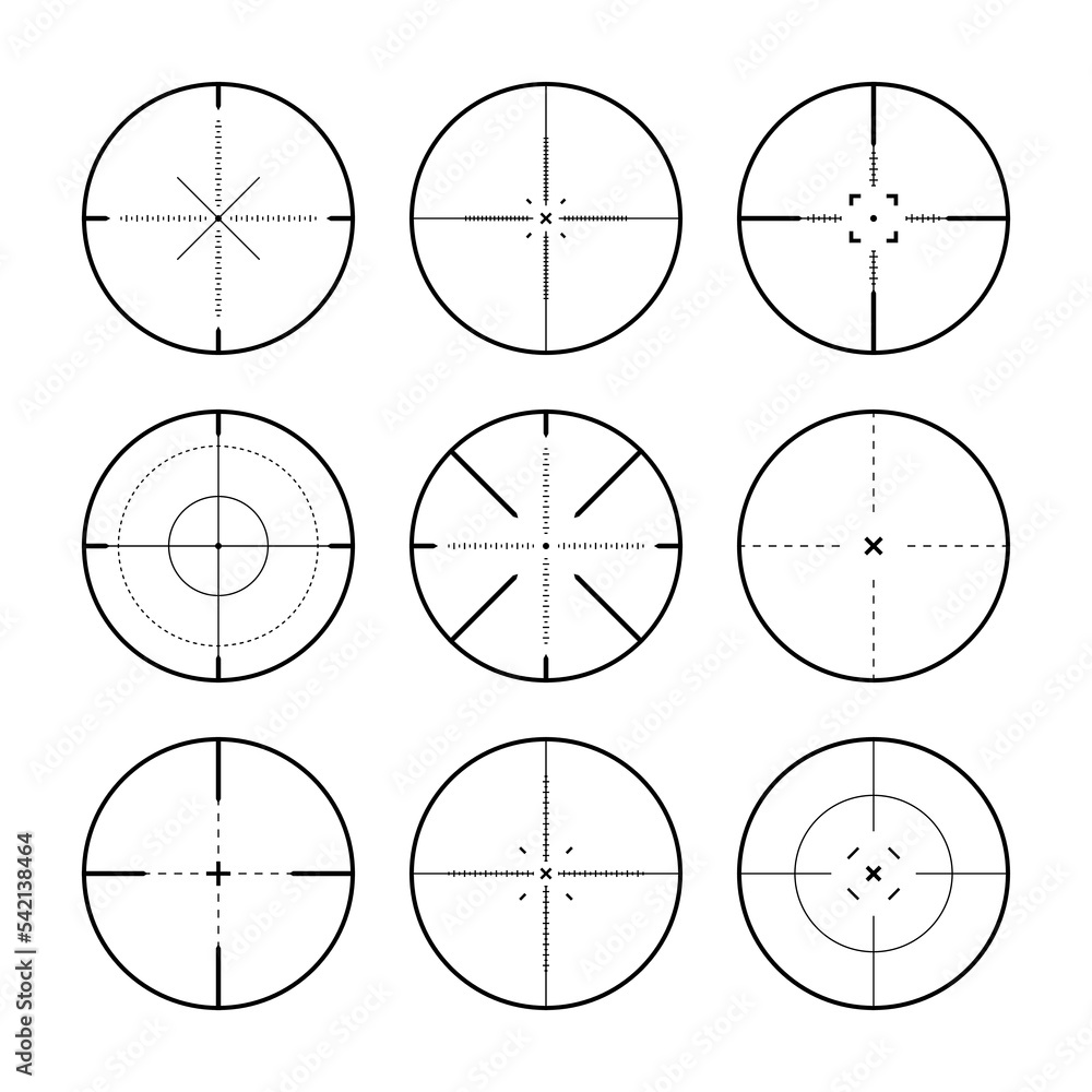 Various sniper rifle sights, weapon optical scope crosshair. Hunting ...