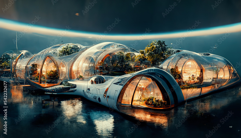 Ilustración de Stock Space expansion concept of human settlement in ...