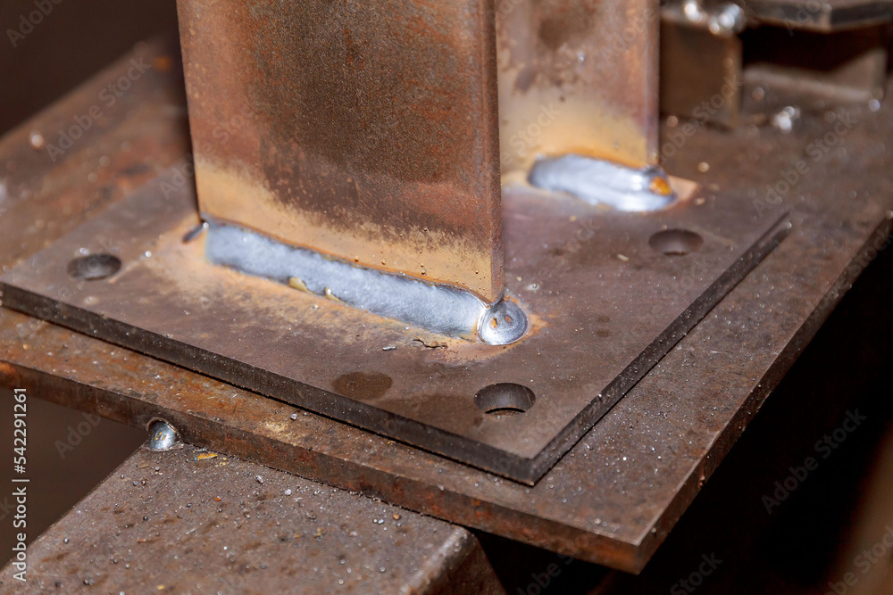 Weld joint joining two metal parts. welding seam. on steel sheet metal ...