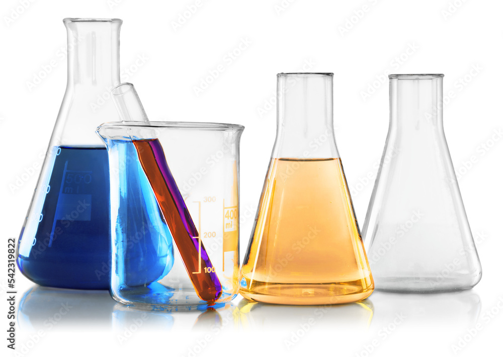 Flasks, Beaker and Test Tube with Liquid Stock Photo | Adobe Stock