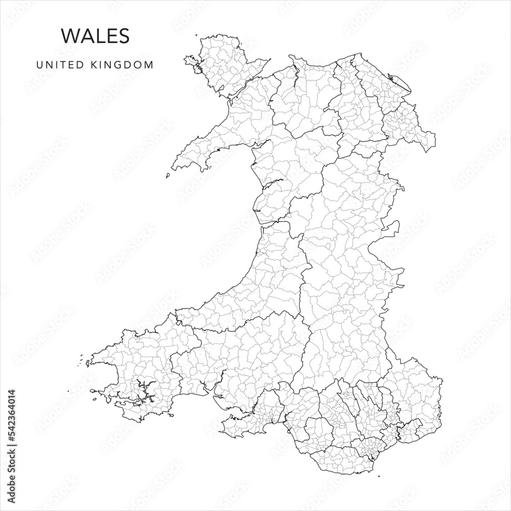 Administrative Map of Wales (Cymru) with Unitary Authorities and ...