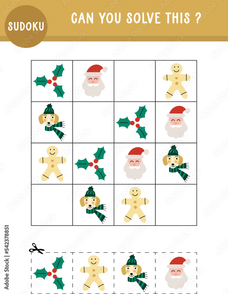 Christmas winter cute printable Sudoku, activity page, activity sheet ...