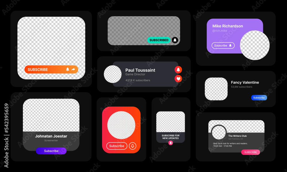 Big Set of Subcribe Notification Illustrations.d Social Media UI ...