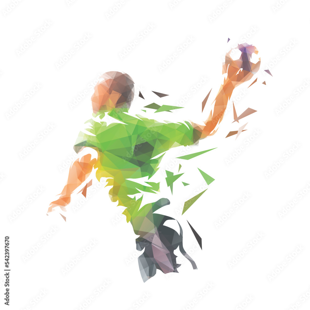 Handball player throwing ball, low polygonal isolated vector ...