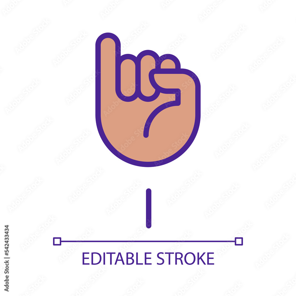 Letter I in American sign language pixel perfect RGB color icon. System ...