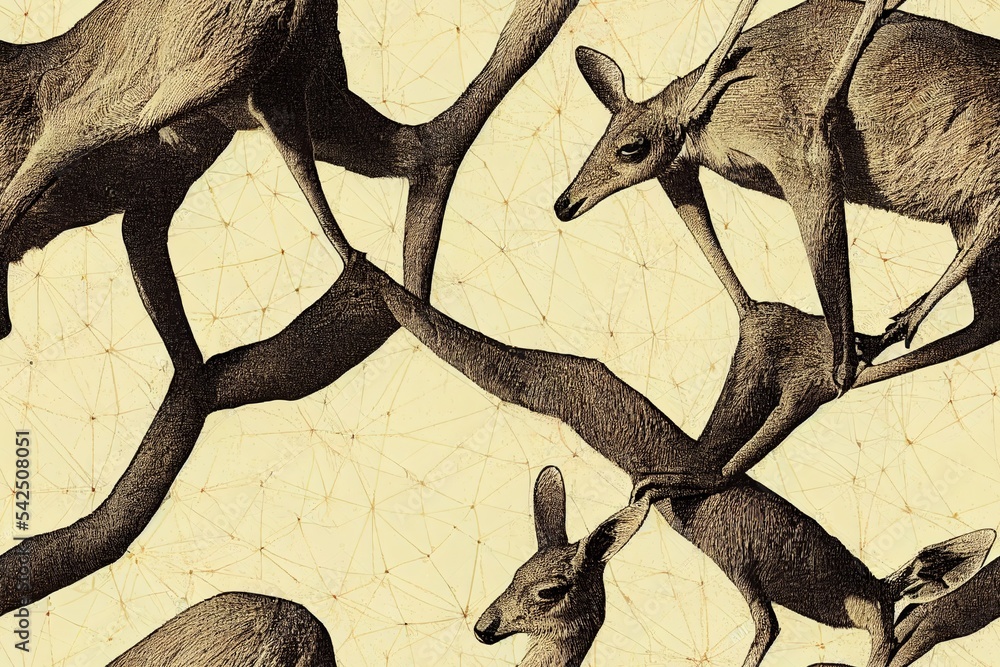 Kangaroo double exposure. Seamless pattern. Packing old paper ...