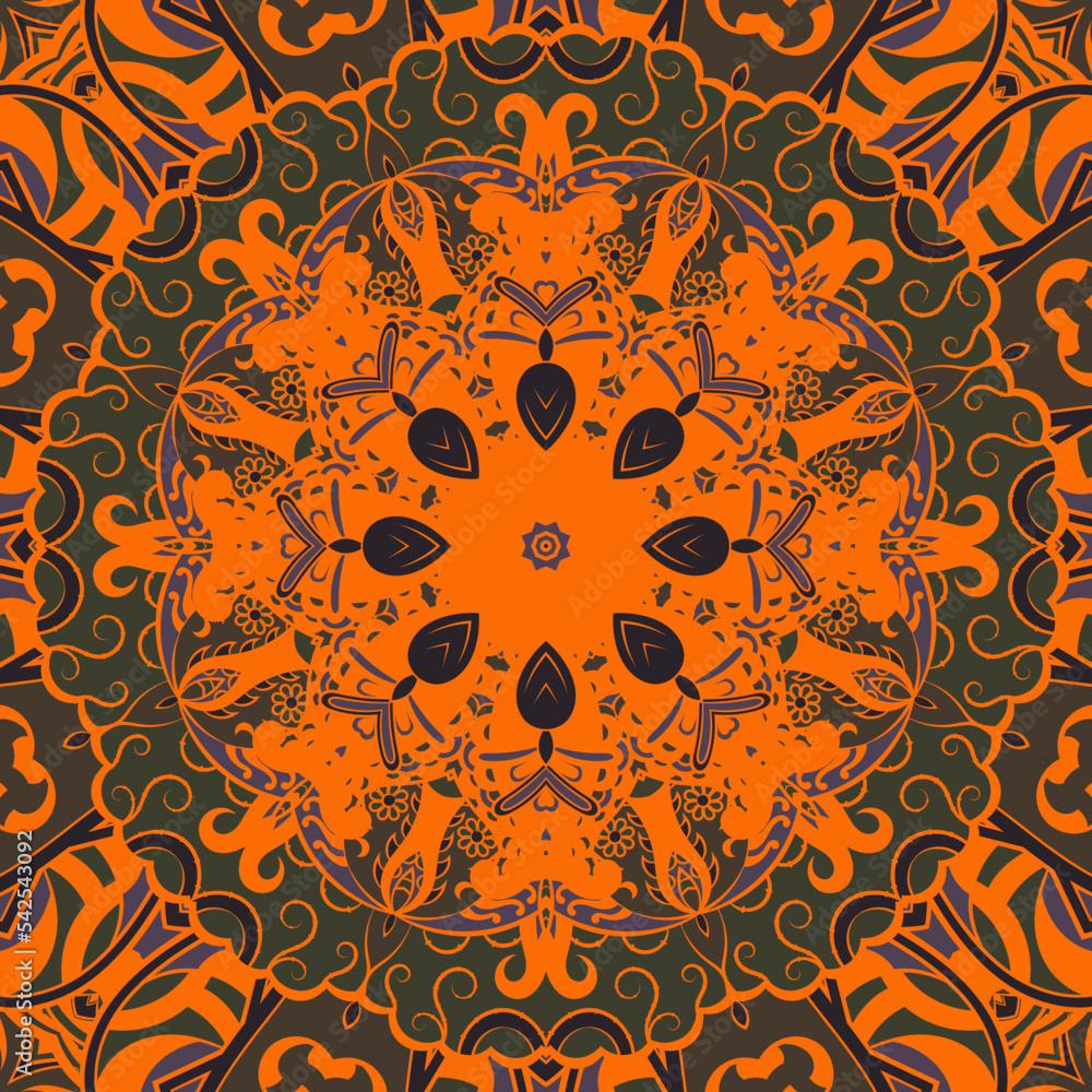 Seamless tile texture. Tracery mehndi design image. Dark toxic colors ...