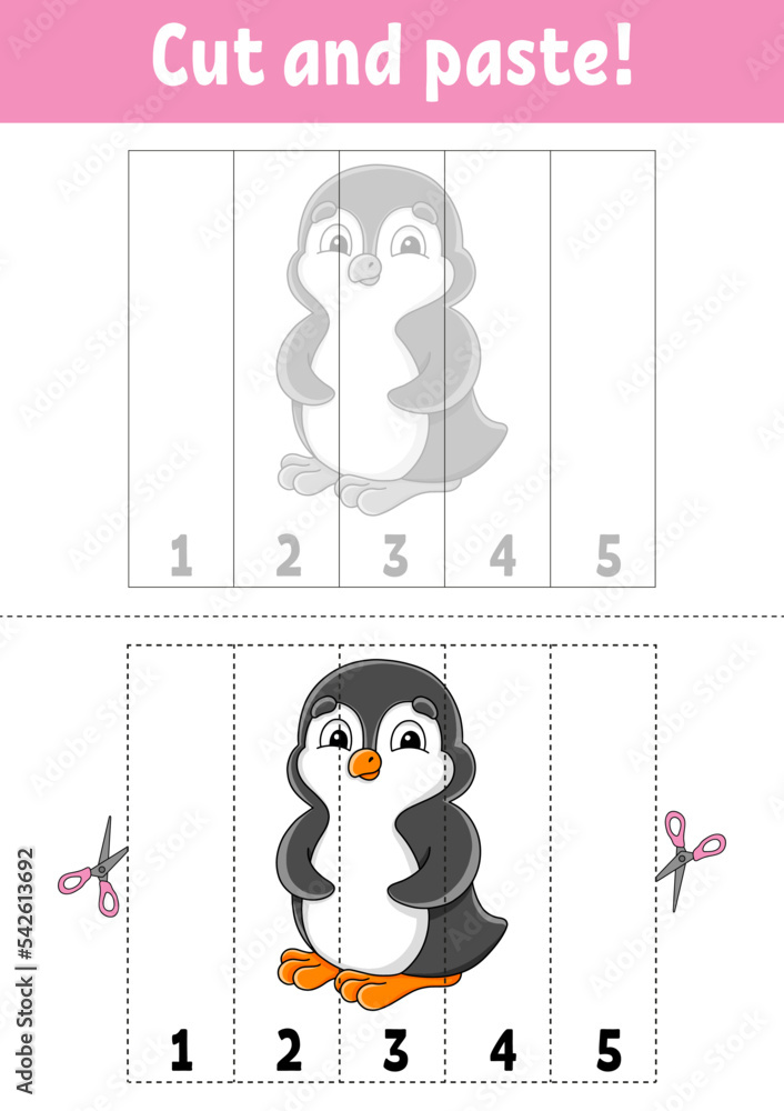 Learning numbers 1-5. Cut and glue. cartoon character. Education ...