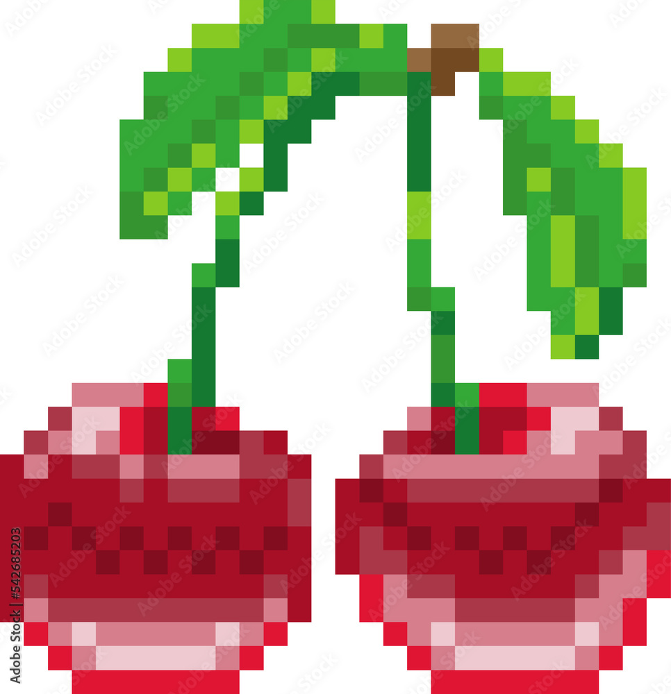 Cherry Pixel Art 8 Bit Video Game Fruit Icon Stock Illustration | Adobe ...