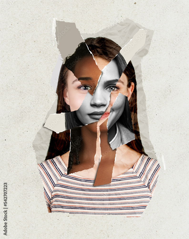 Contemporary art collage. Modern design. Female head made from women's ...