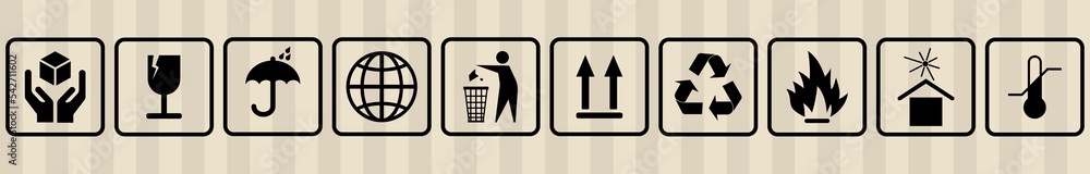 FRAGILE MARK label, box signs, shipping mark, package markings, stamp ...