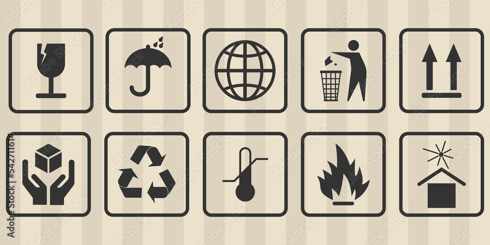 FRAGILE MARK label, box signs, shipping mark, package markings, stamp ...