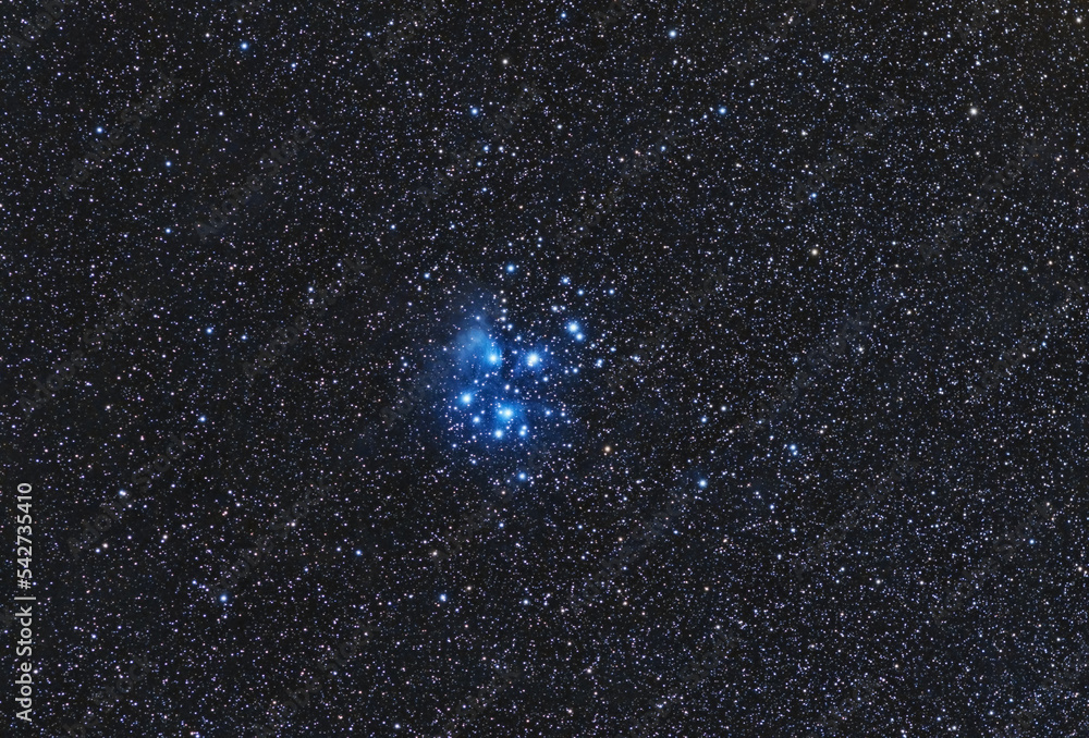 Wide field of the Pleiades, also known as The Seven Sisters and Messier ...