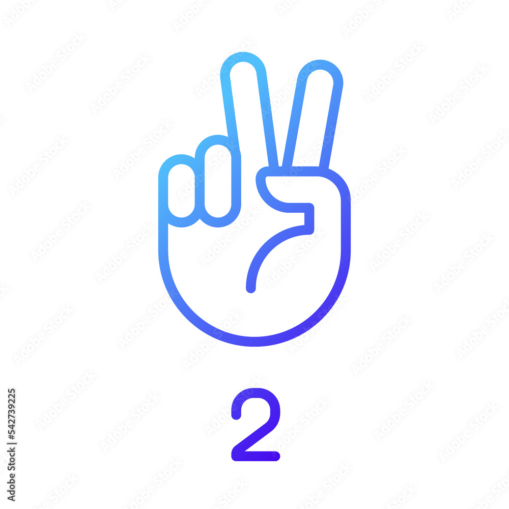 Signing digit two in ASL pixel perfect gradient linear vector icon ...